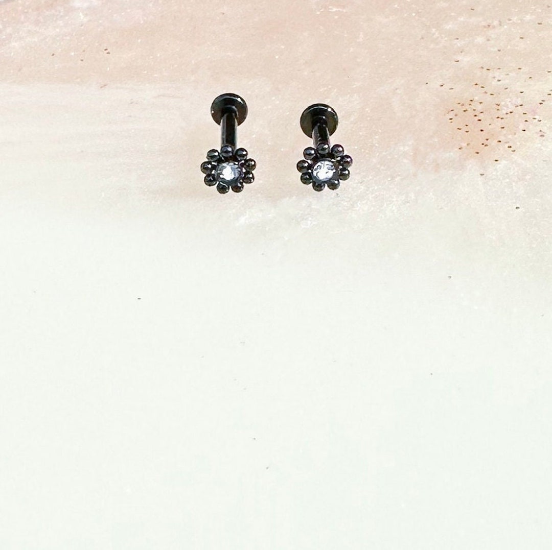 Black Beaded Crystal Mandala Labret for Medusa, Cartilage, Monroe ...