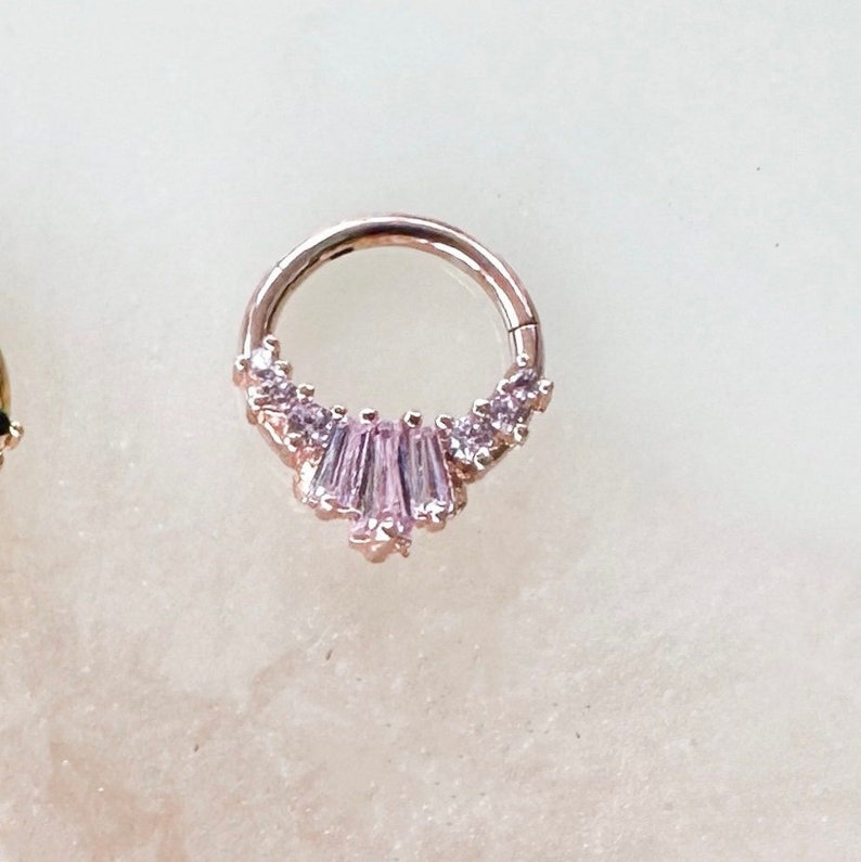 Rosegold and Light Pink Fanned Crystal Septum / Daith Clicker. - Etsy