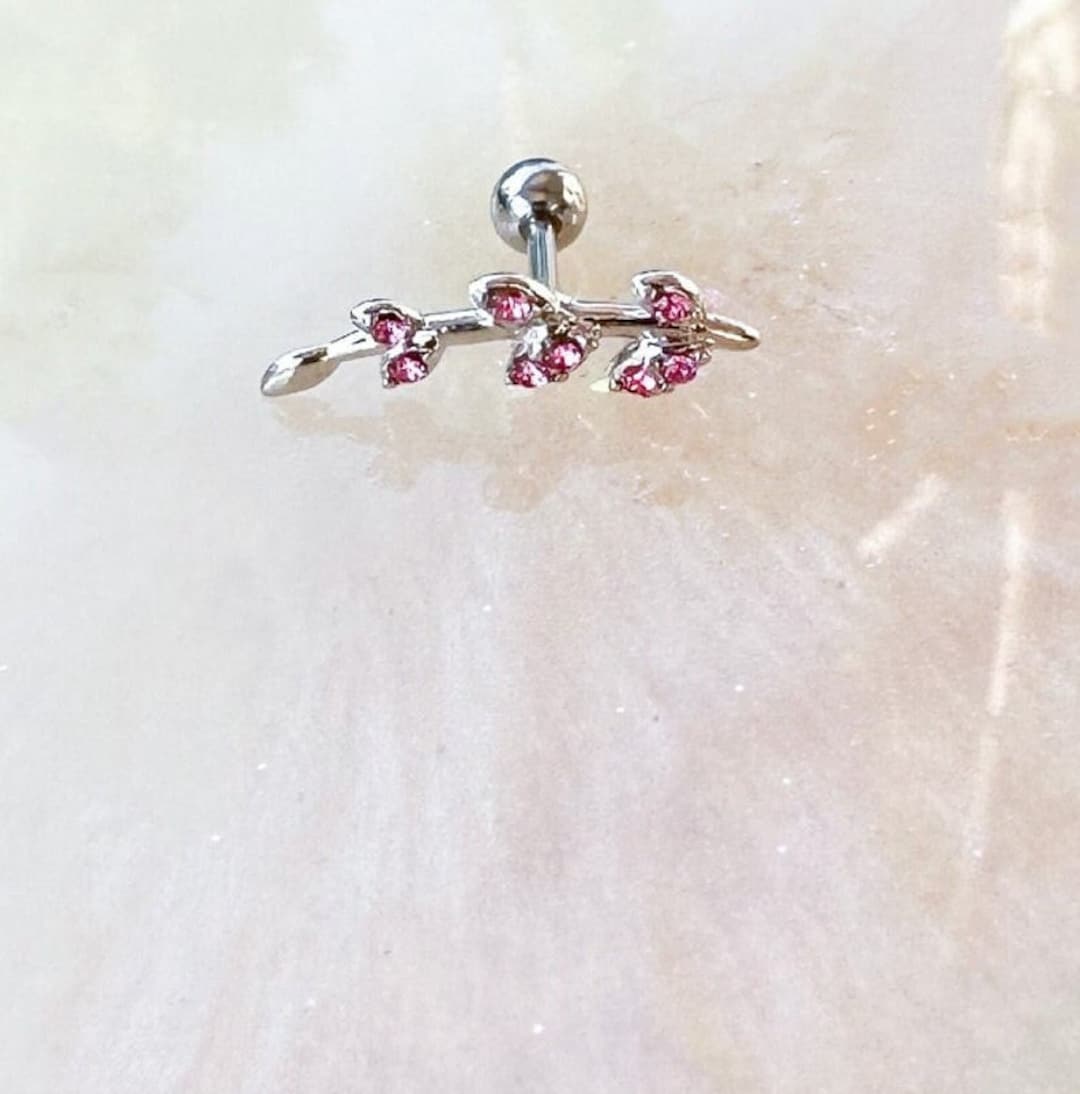 Light Pink Vine Leaf Labret for Cartilage, Flat, Conch, and Lobe Piercings. 16G. 6mm (1/4”). - Etsy