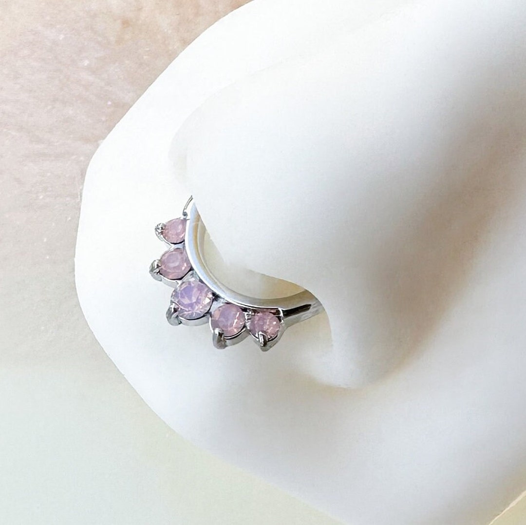 Titanium Light Pink Opal Crystal Clicker for Septum or Daith. 16G. 10mm. - Etsy