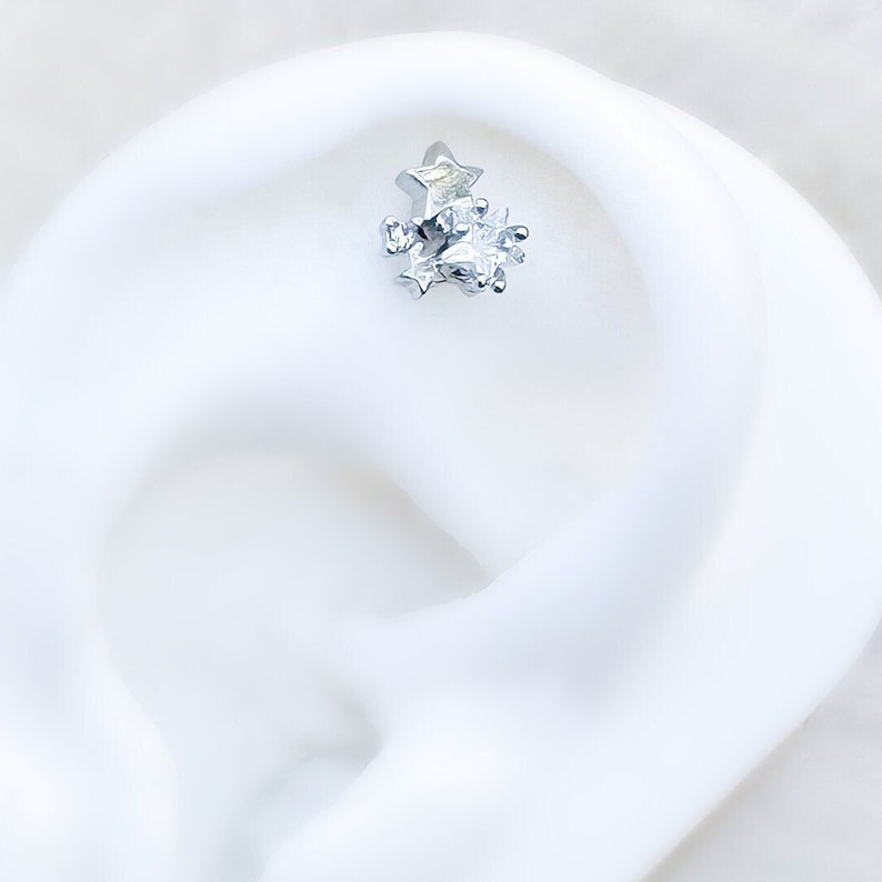 Silver, Gold, or Rose Gold Crystal Star Labret. 16G. 6mm or 8mm. for ...