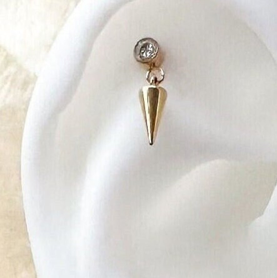 Titanium Gold Spike Dangle Crystal Bezel Labret. 16G. 6mm or - Etsy