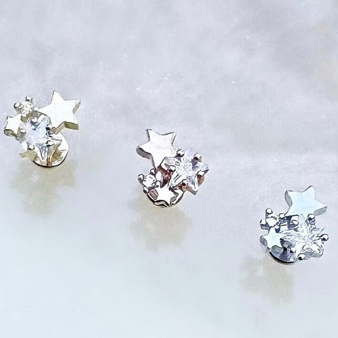 Silver, Gold, or Rose Gold Crystal Star Labret. 16G. 6mm or 8mm. for ...