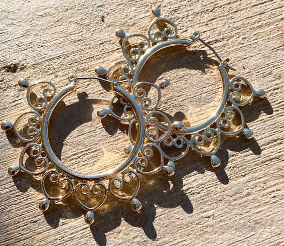 Filigree Hoop Earrings Gold Hoops or Silver Hoops. Large | Etsy