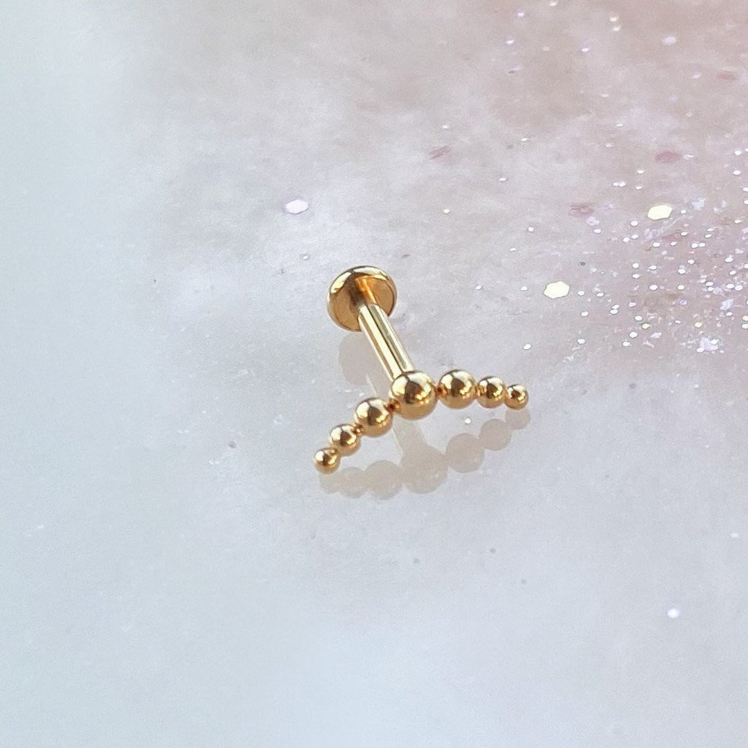 Gold Implant Grade Titanium Curved Beaded Labret for Conch, Flat ...