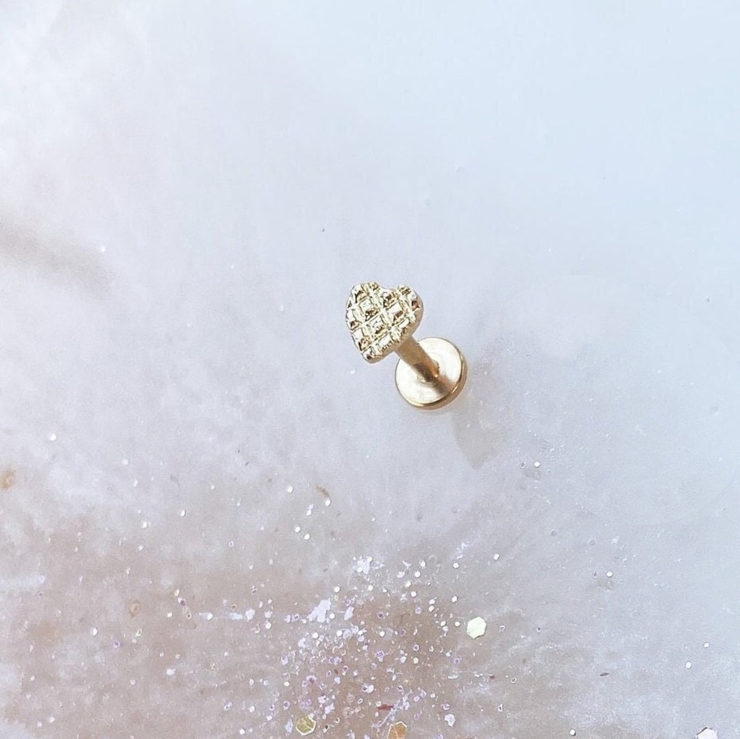 Gold Textured Heart Labret for Medusa, Tragus, Cartilage, Flat, Conch ...