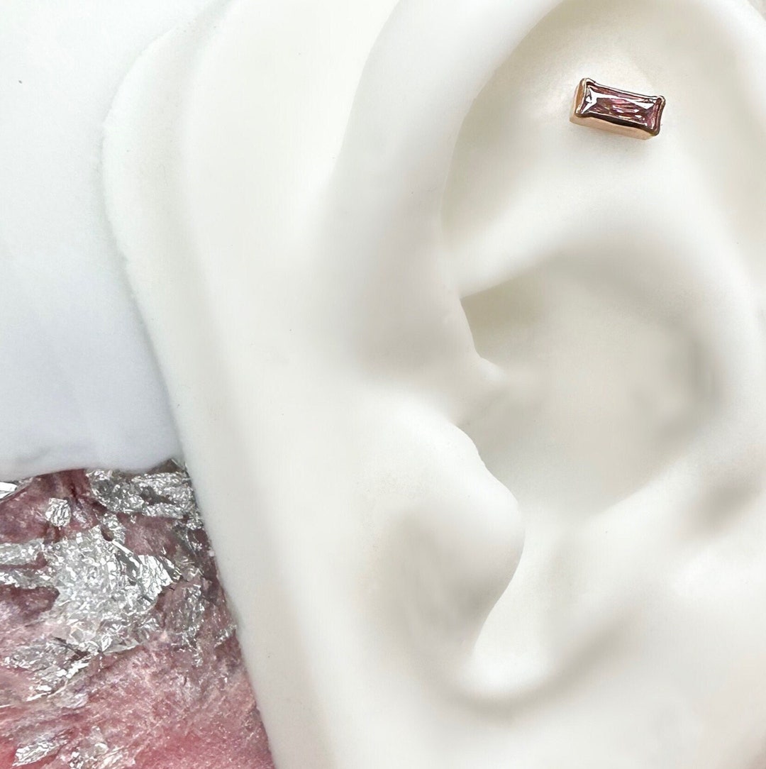 Implant Grade Titanium Light Pink Rosegold Crystal Rectangle Labret ...