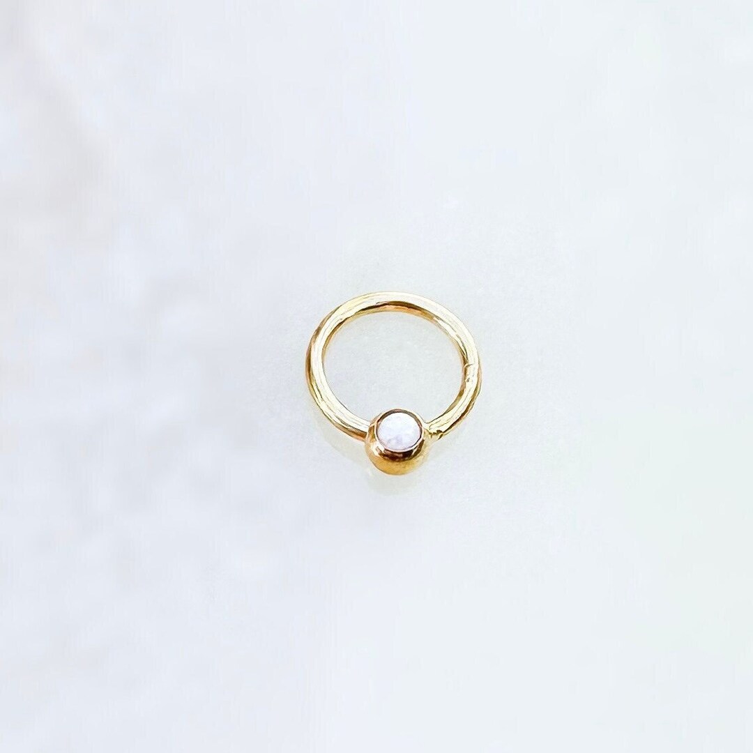 Gold Opal Clicker for Daith, Septum and Cartilage Piercings. 16 Gauge ...