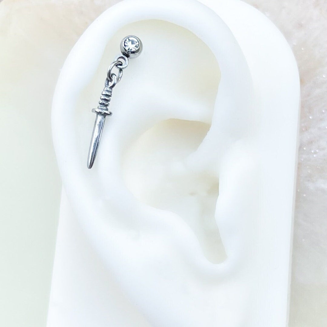 Silver Dangle Sword Labret for Tragus, Flat, Libe, Helix, and Cartilage ...