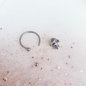 Skull Captive Hoop for Septum, Daith, Cartilage, Conch Piercings. 16G ...