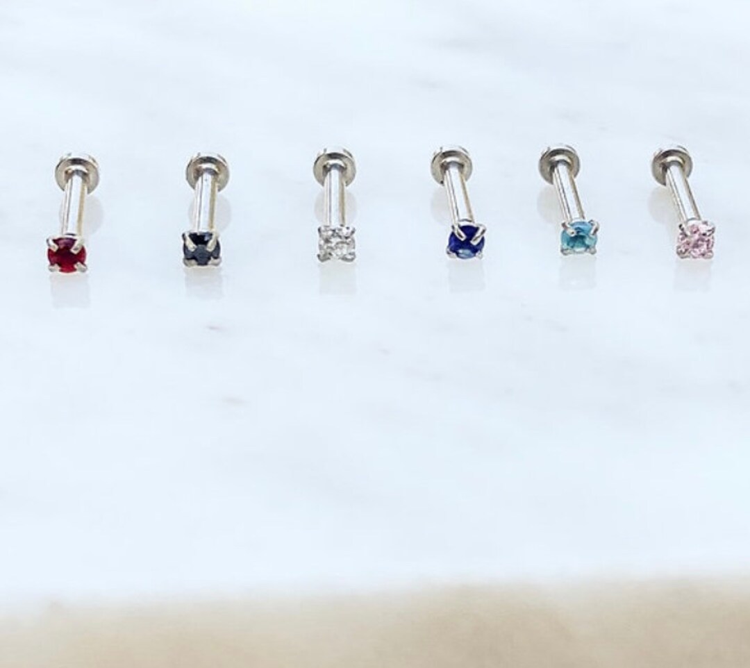 Crystal Labret. 16G. Red, Blue, Black, Clear, Teal, or Light Pink. for ...