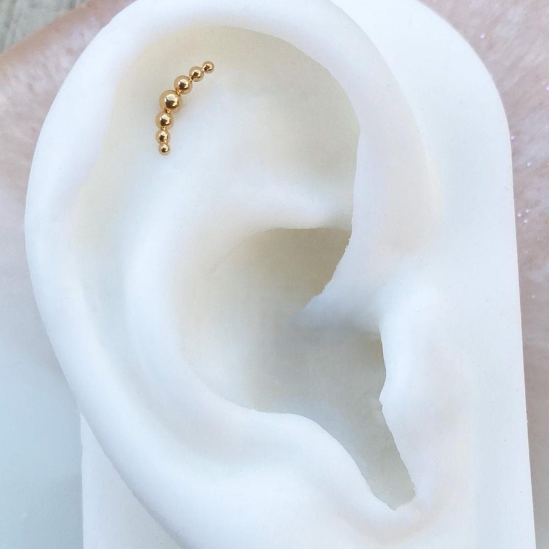 Gold Implant Grade Titanium Curved Beaded Labret for Conch, Flat ...