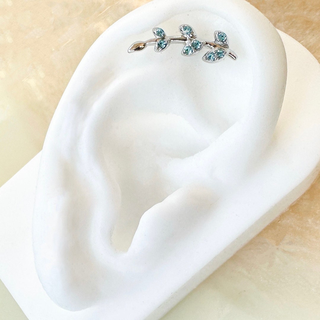 Light Blue Curved Vine Leaf Labret for Cartilage, Conch, and Lobe ...