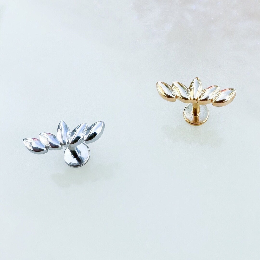 Silver or Gold Titanium Fanned Labret for Conch, Helix, Tragus, Flat ...