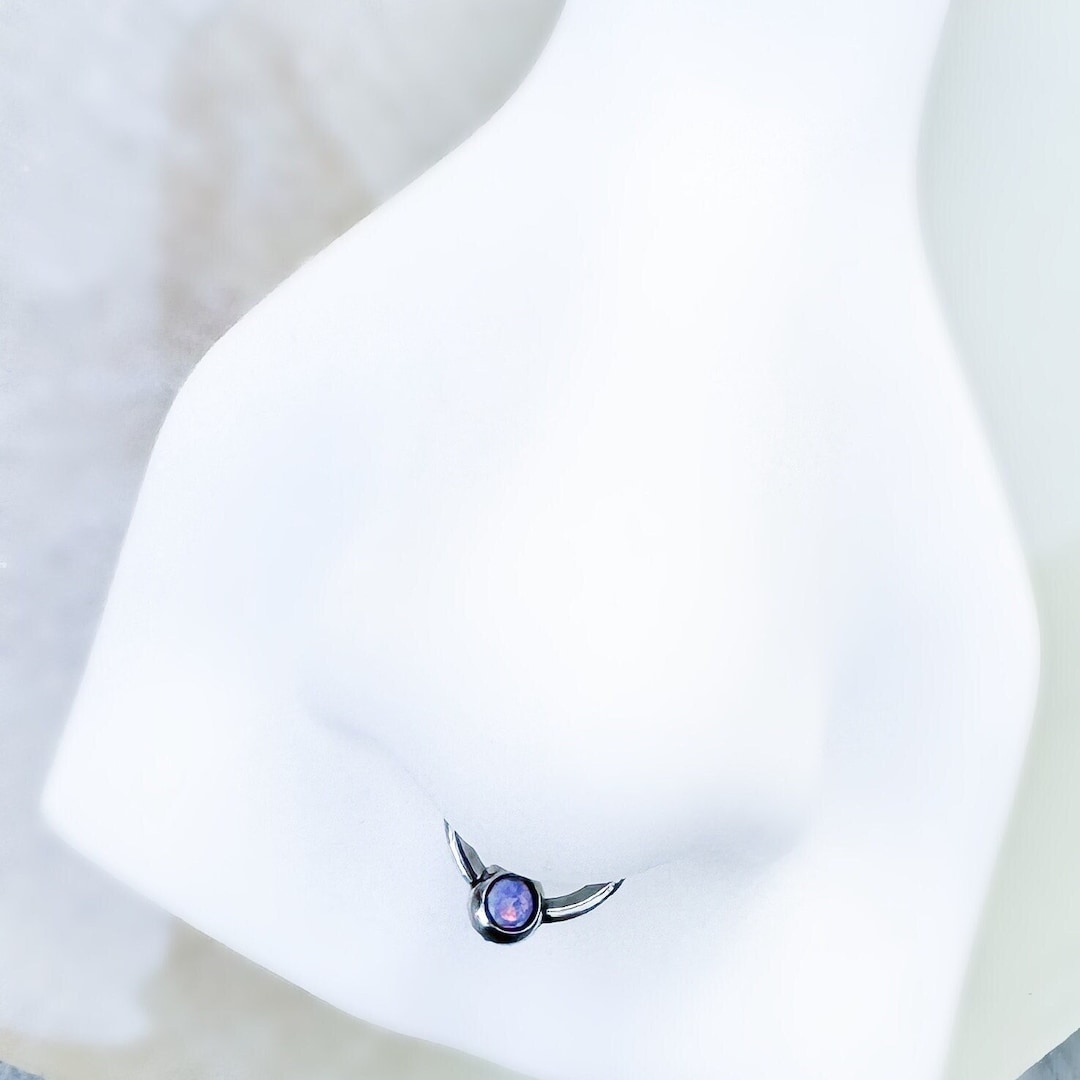 Silver Purple Opal Clicker for Daith, Septum, Cartilage. 16/18 Gauge ...