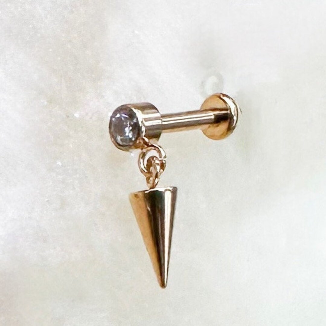 Titanium Gold Spike Dangle Crystal Bezel Labret. 16G. 6mm or 8mm.for ...