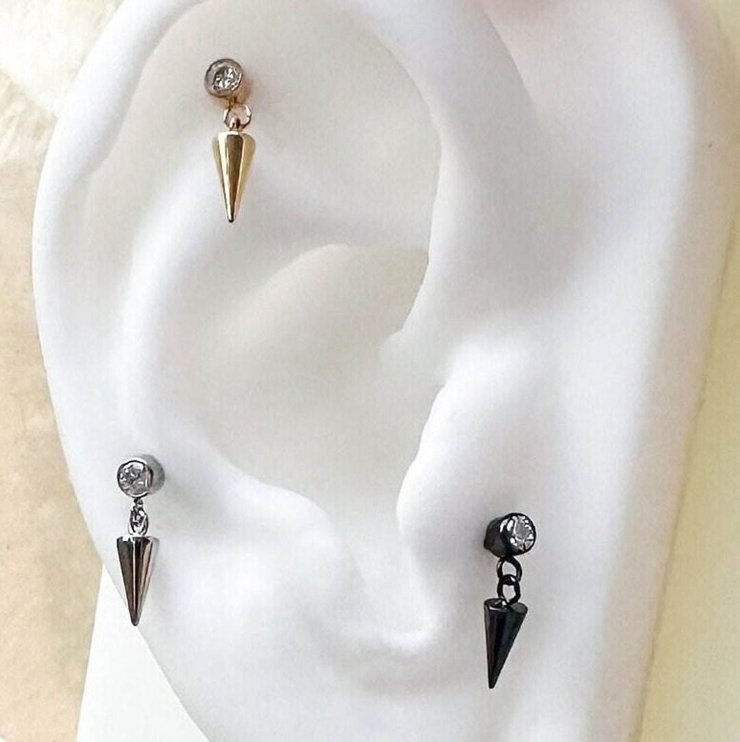 Implant Grade Titanium Spike Dangle Crystal Bezel Labret. Gold, Black ...