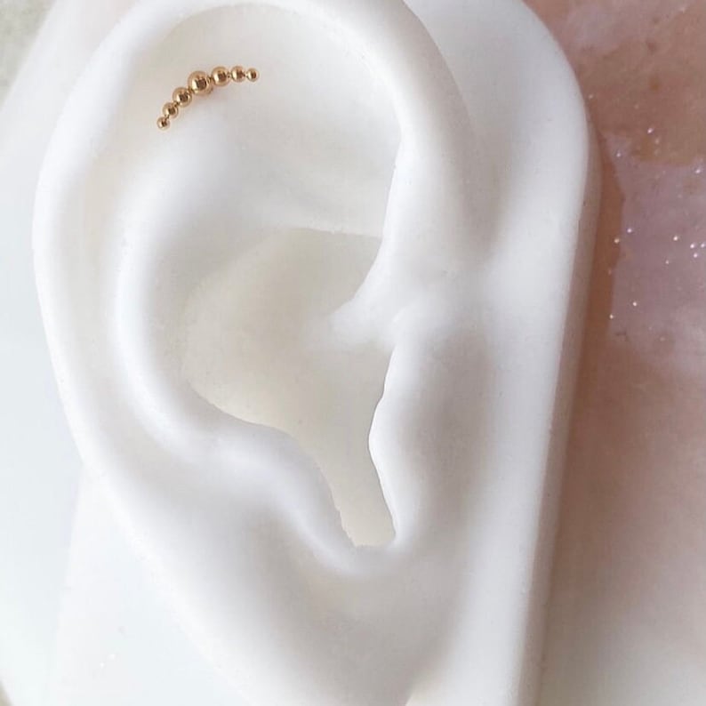 Titanium Beaded Curved Labret in Gold, Black, or Silver for Conch, Flat ...