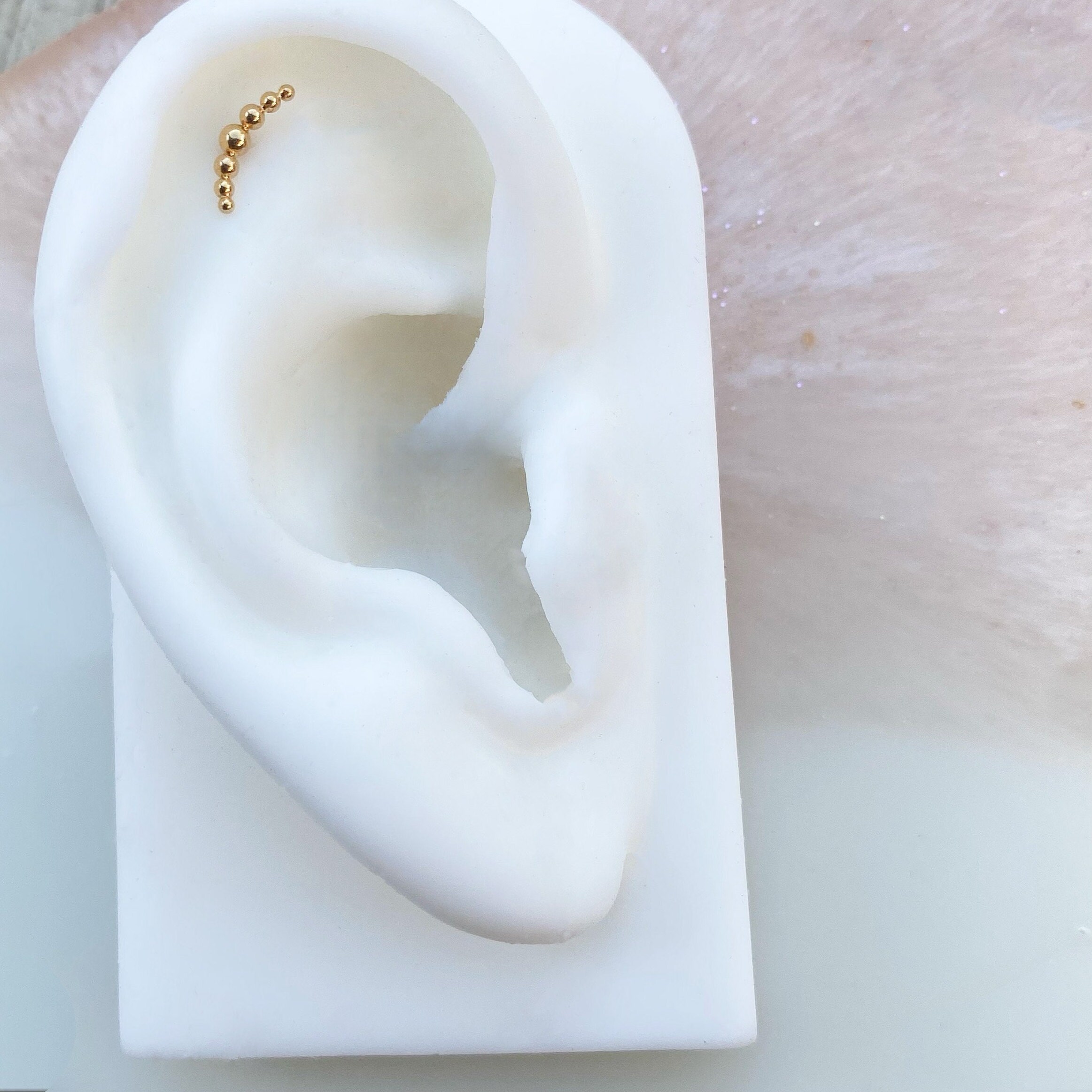 Gold Implant Grade Titanium Curved Beaded Labret for Conch, Flat ...