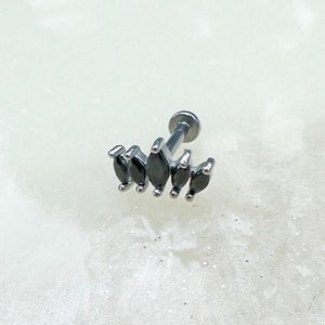 Black Implant Grade Titanium Curved Marquise Crystal Labret. 16G. 6mm ...