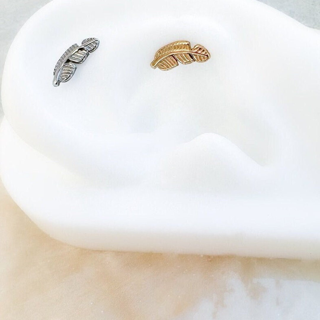 Gold or Silver Titanium Feather Labret for Flat, Helix, Tragus ...