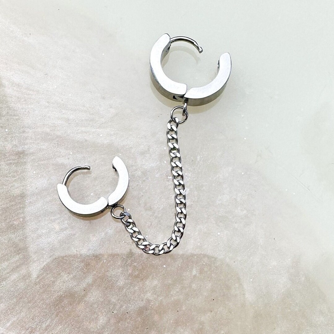 Silver Hoop Chain Earrings. Double Hoop Chain. - Etsy