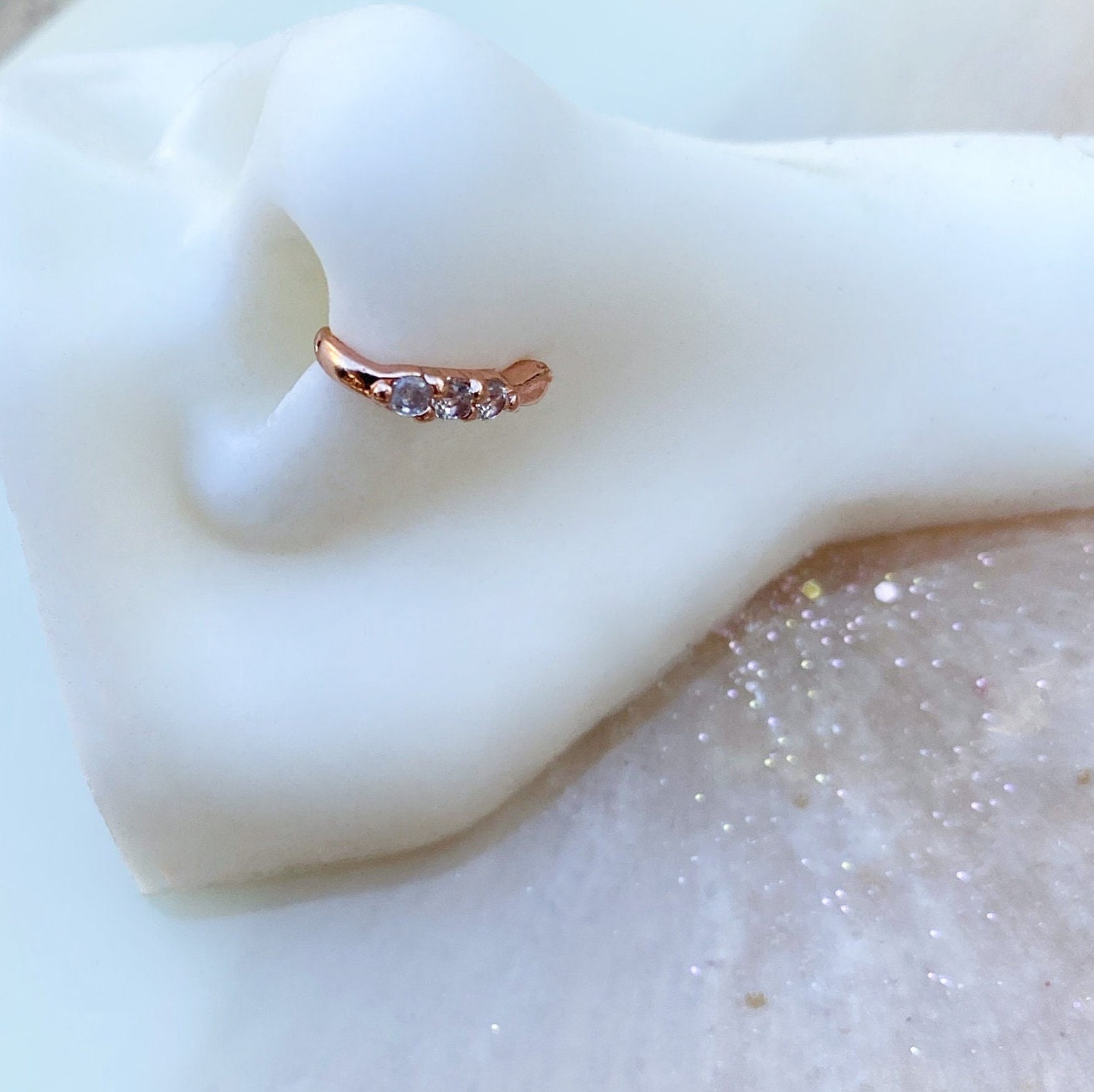 Implant Grade Titanium L Shape Gold Crystal Nose Ring. 20G. 1/4”. Gold ...