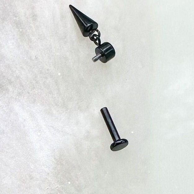Implant Grade Titanium Black Spike Dangle Crystal Bezel Labret. 16G ...