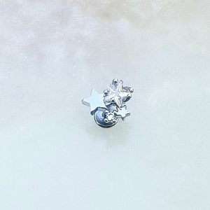Silver Crystal Star Labret. 16G. 6mm or 8mm. for Medusa, Conch ...