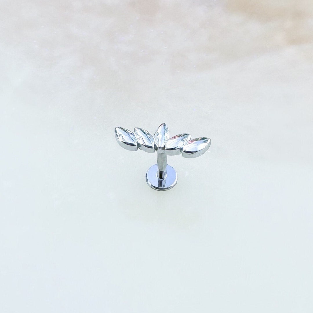 Silver Titanium Fanned Marquise Labret for Conch, Helix, Tragus, Flat ...