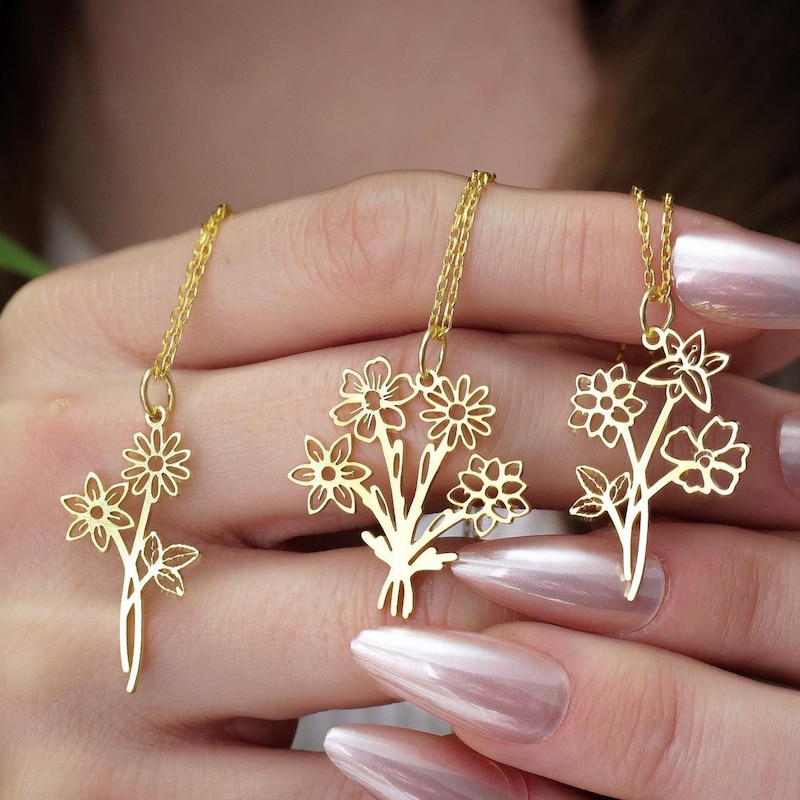 24 K Birth Flower Necklace - Etsy