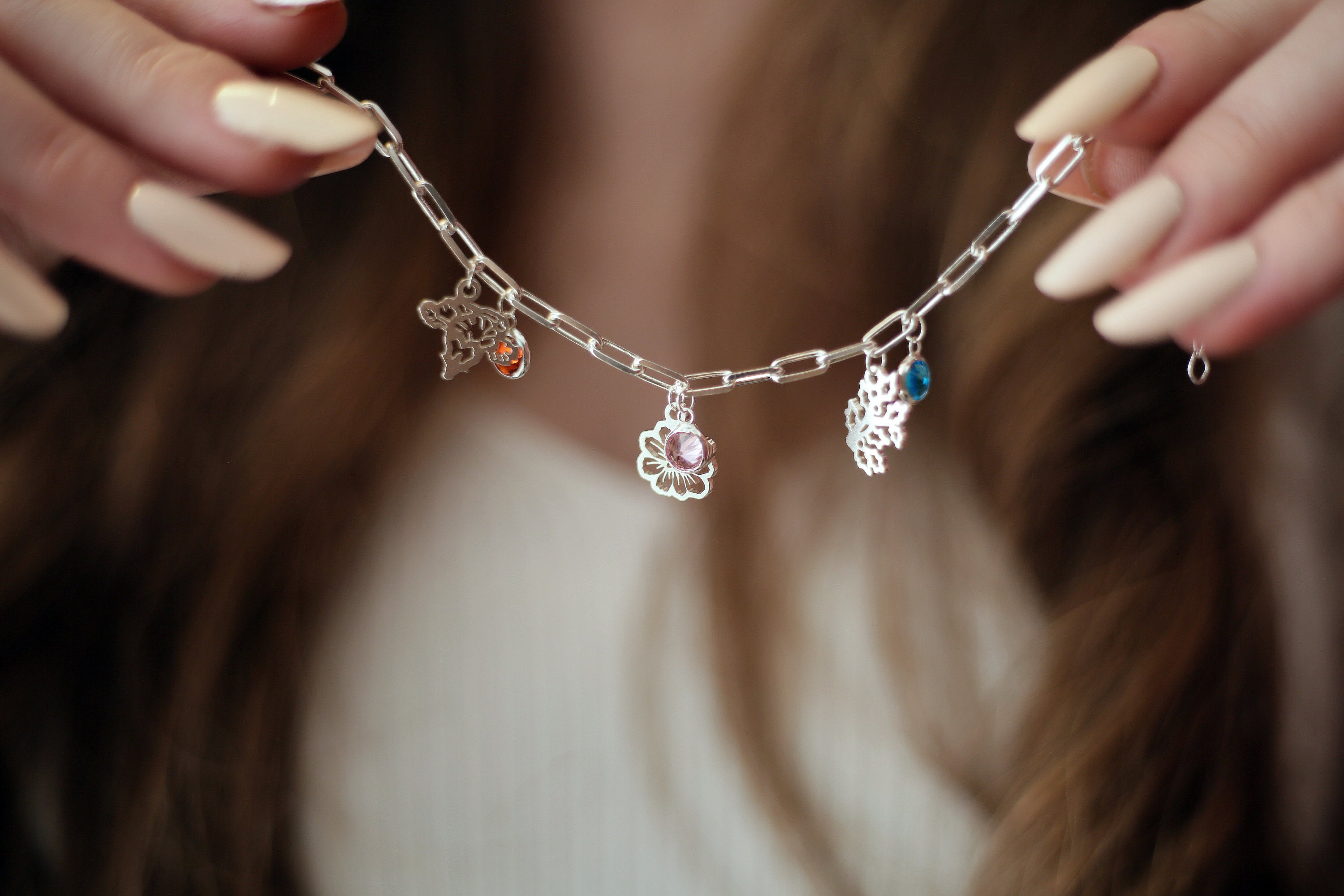 Personalized Birth Flower Bracelet: Sterling Silver Paperclip Chain ...