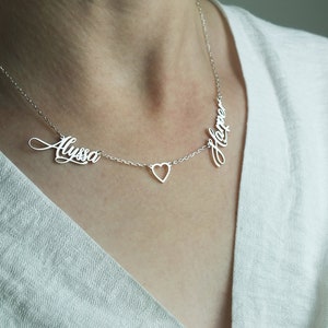 Two Name Necklace With Heart, Personalized 2 Names Necklace, Dainty ...