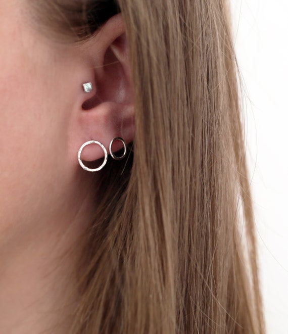 Hammered Open Circle Stud Earrings Sterling Silver Hammered Open Circle Hoop Earrings 6 mm 8 mm 10 mm Small Studs Minimalist Earrings Etsy