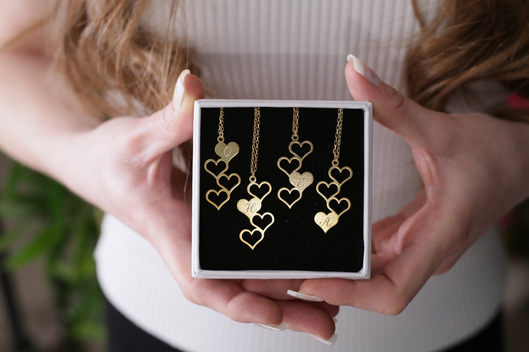 Sterling Silver Interlocking Hearts Necklace Set: Personalized ...