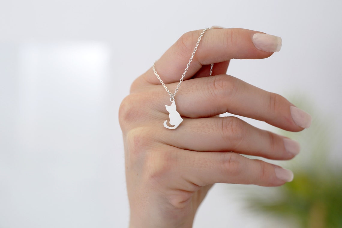 Sterling Silver Cat Necklace Tiny Kitty Cat Pendant Dainty - Etsy