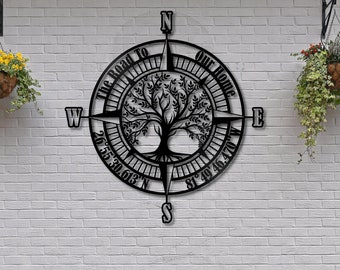 Personalized Infinity Heart Compass Sign , Metal Compass Wall Art ...