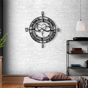 Personalized Infinity Heart Compass Sign Metal Compass Wall | Etsy
