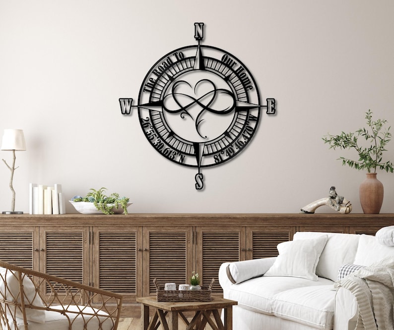 Personalized Infinity Heart Compass Sign Metal Compass Wall - Etsy