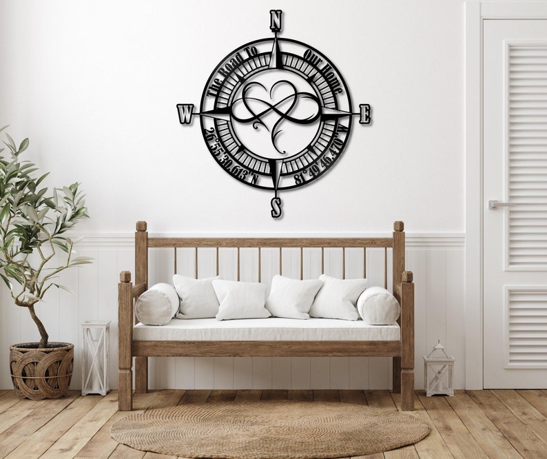 Personalized Infinity Heart Compass Sign Metal Compass Wall - Etsy