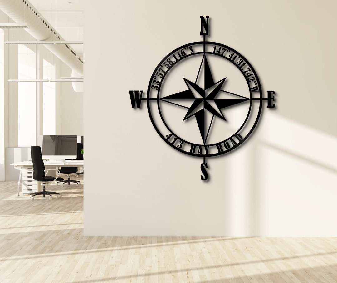 Coordinates Compass Star , Compass Wall Art , Personalized Family Sign ...