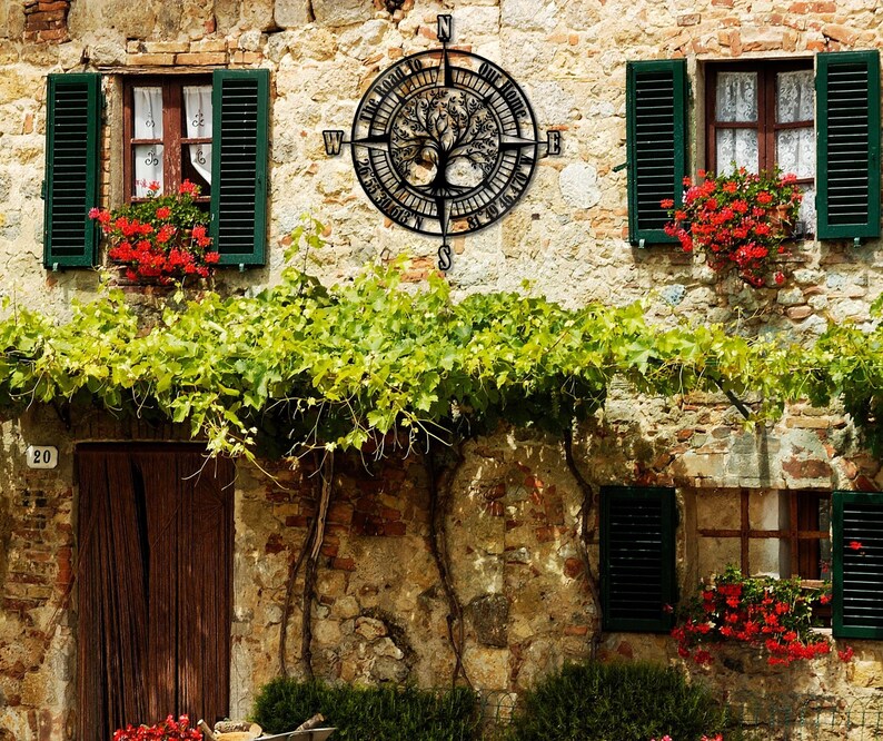 Personalized Life Tree Compass Metal Wall Art - Custom Outdoor Home ...