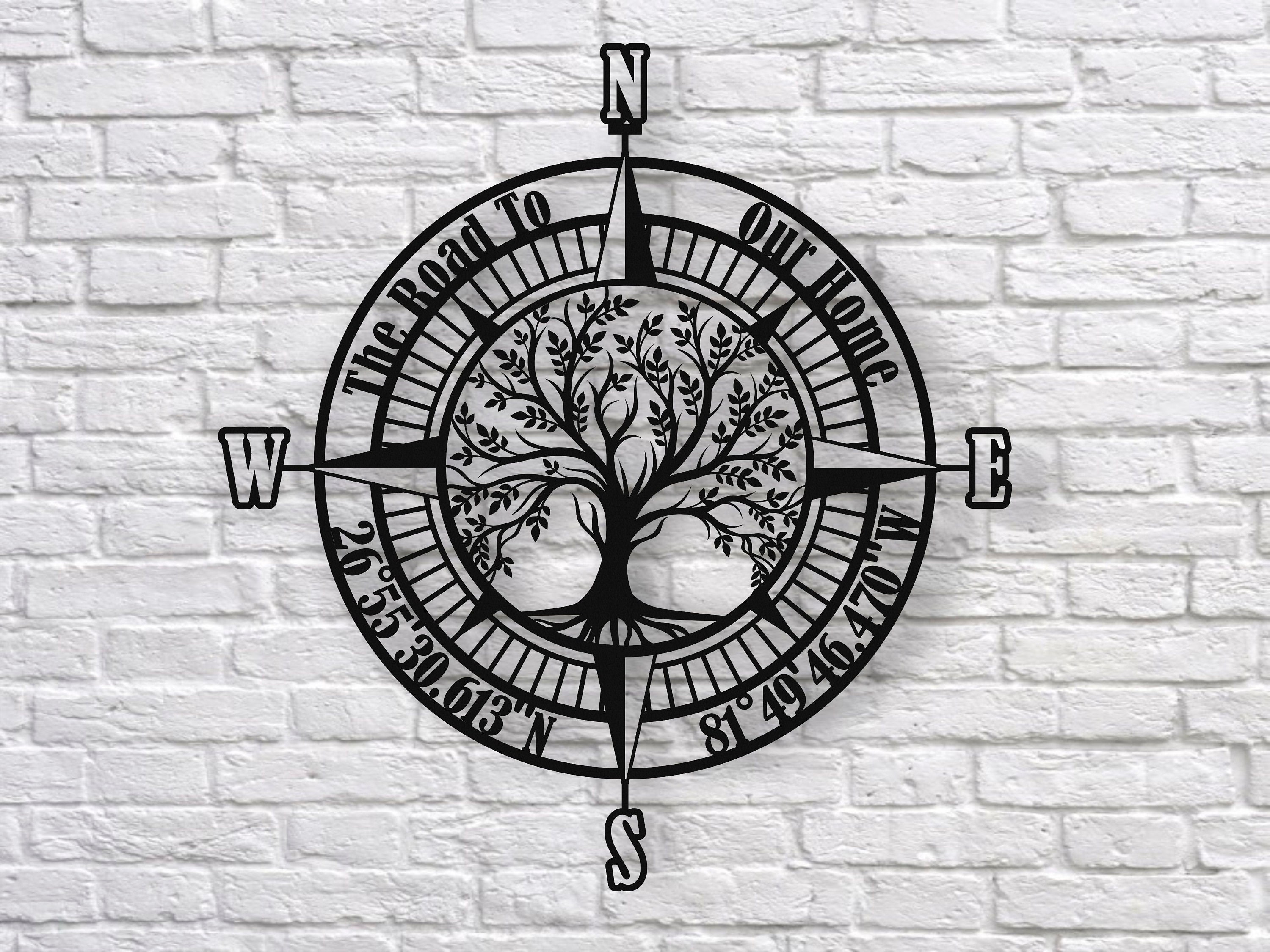 Personalized Life Tree Compass Sign Metal Compass Wall Art | Etsy
