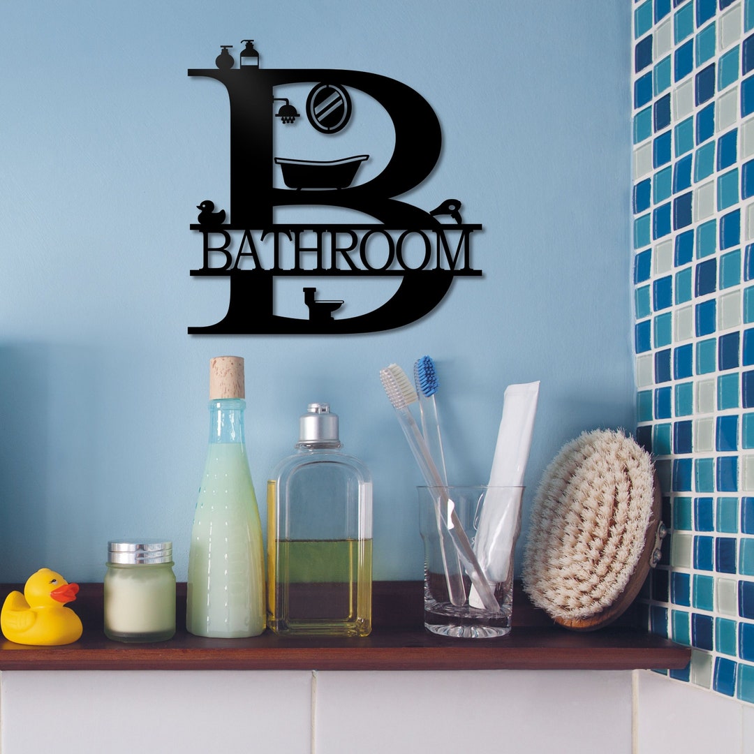 Bathroom Sign - Black Metal Wall Art for Bathroom Decorations - New ...