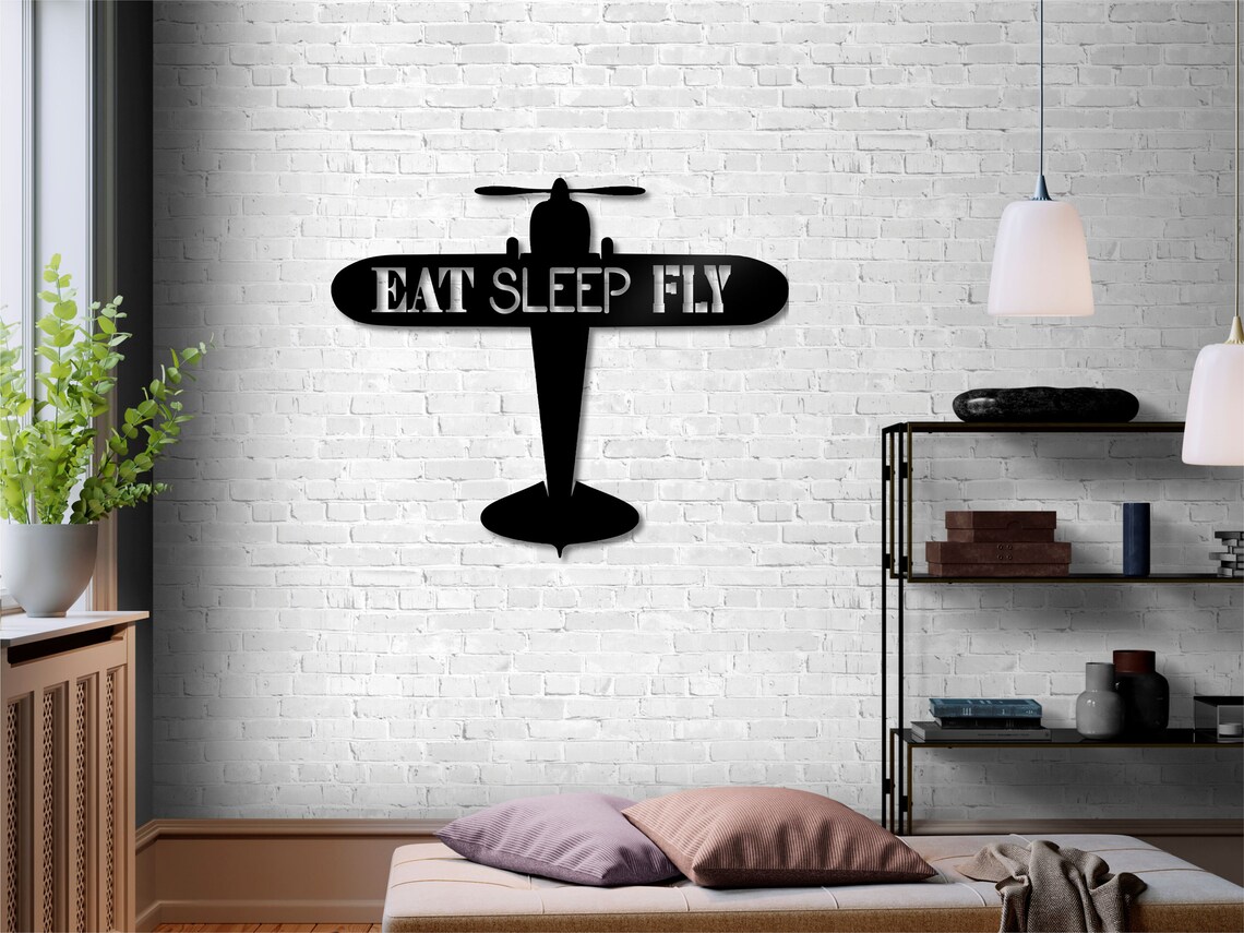Airplane Metal Wall Art Eat Sleep Fly Sign Decoration for | Etsy