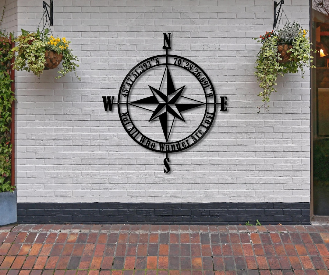 Metal Compass Wall Art , Outdoor Home Decor , Personalized Outdoor ...