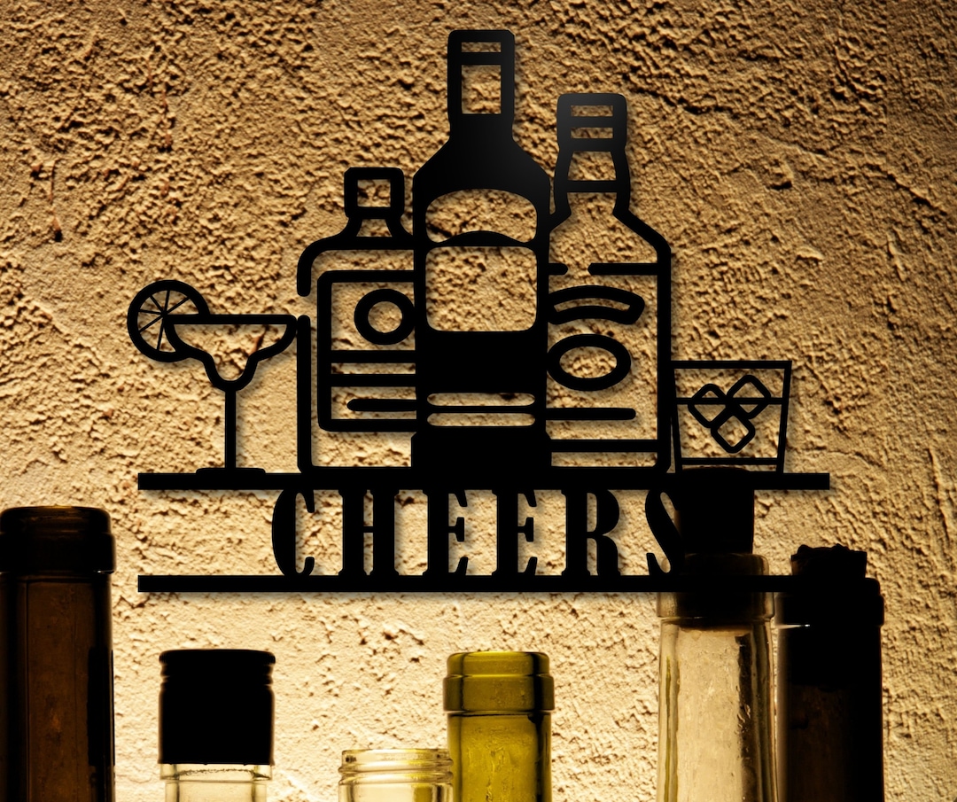 Bar Wall Decor , Personalized Bar Wall Art , Happy Hour Sign , Cheers ...
