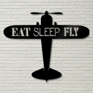 Airplane Metal Wall Art , Eat Sleep Fly Sign Decoration for Living Room ...