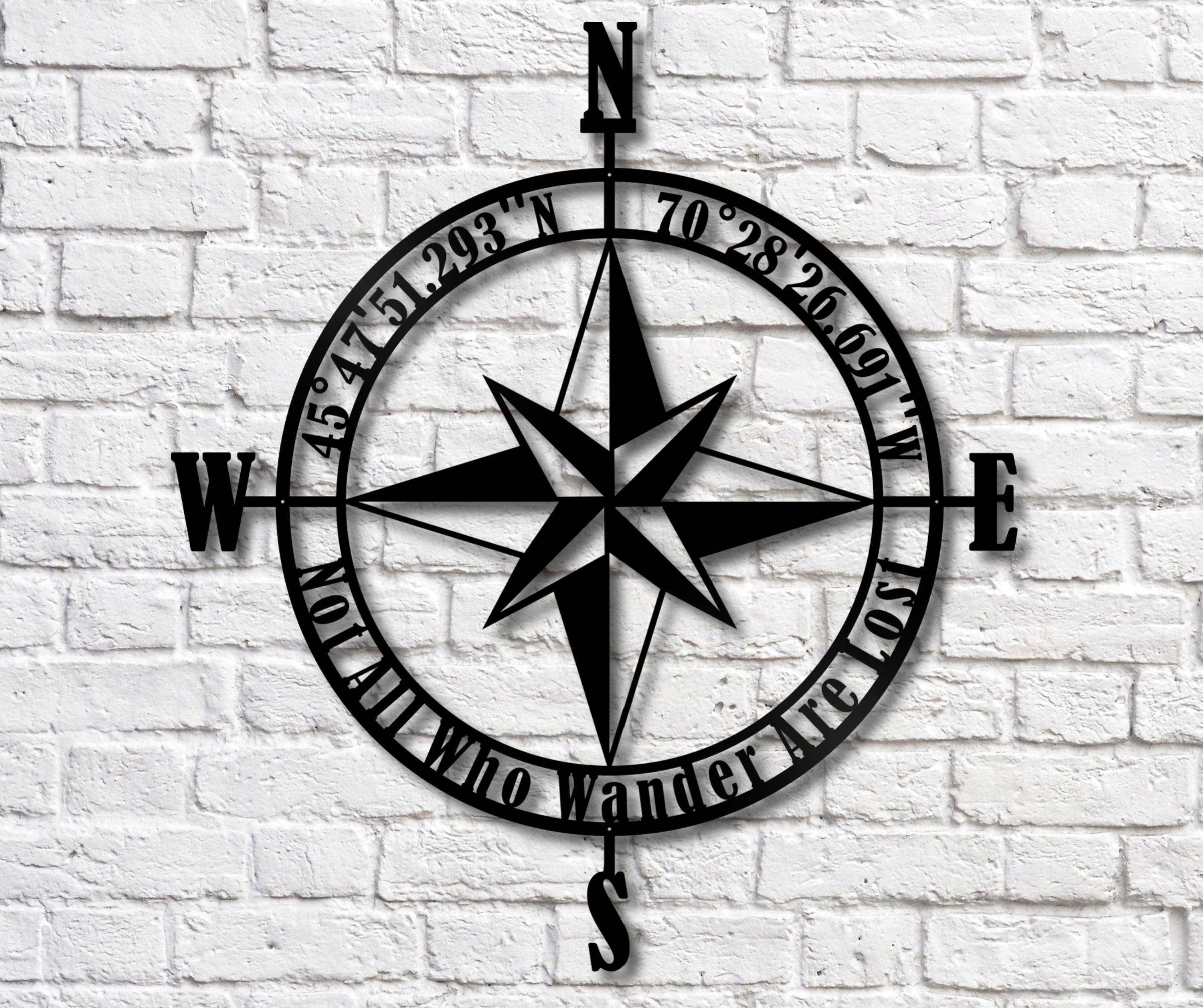 Metal Nautical Compass Rose Personalized GPS Coordinates | Etsy