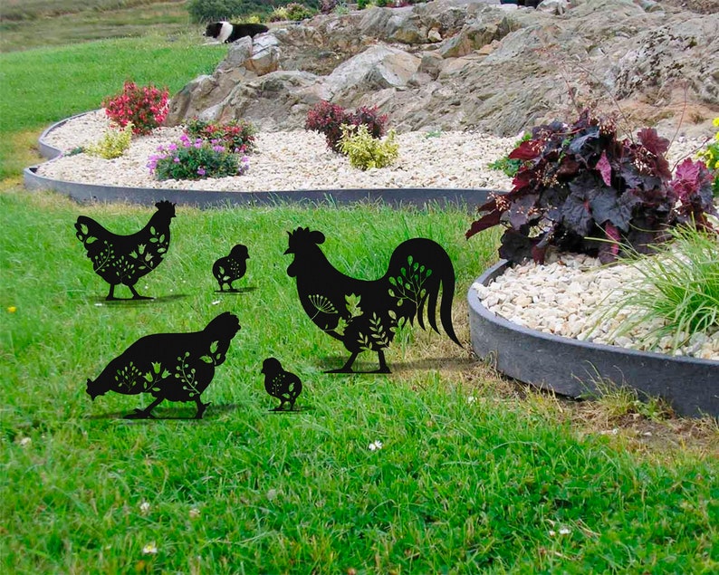 Chicken Yard Metal Art Set of 5 Floral Chicken Decor Metal | Etsy